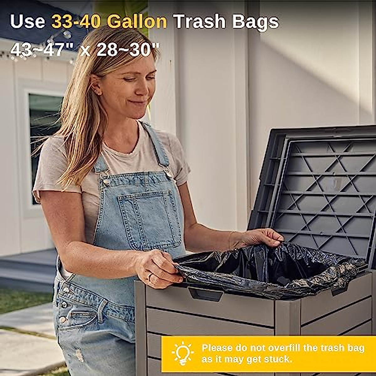 EAST OAK 31 Gallon Outdoor Trash Can, Waterproof Resin Garbage Can with Tiered Lid and Drip Tray, Outside Trash Bin for Patio, Kitchen, Backyard, Deck, Gray