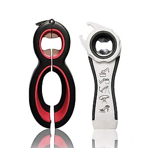 Multi Jar Bottle Opener,All in One Bottle Opener,5-in-1 and 6-in-1 Multi Opener Kitchen Tools Set,Can Jar Opener Kit with Ergonomic Anti Slip Grip Handle,Safe and Efficient Opening (Style 1)