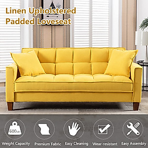 mikibama Linen Sofas Couchs for Living Room Grid Tufted Loveseat Sofa Padded 2 Seater Bedroom Couch Soft Comfy Sofa Bed for Small Space Apartment with Solid Wood Legs (Beige)