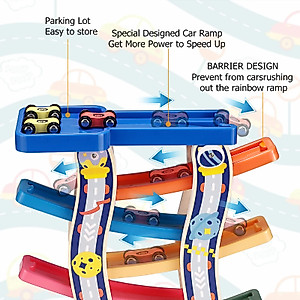 Tmgooyier Race Track for Toddlers 1-3, Montessori Wooden Toddlers Ramp Slide Developmental Toy Set with 8 Mini Cars and 7 Rainbow Track, Great for Baby Over 1 Year Old Boys Girls Child Birthday Gifts.