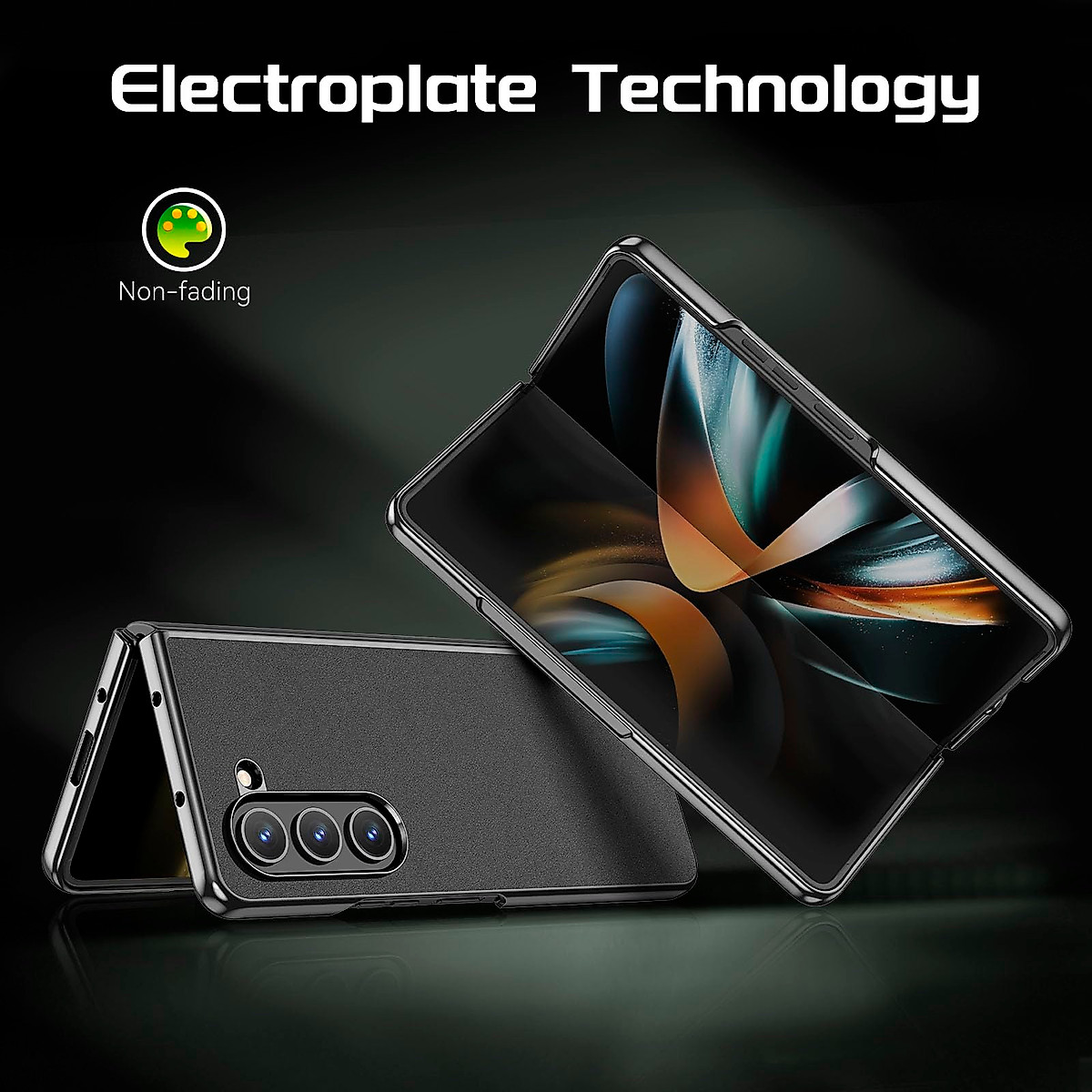 MATEPROX Phone Case for Samsung Galaxy Z Fold 5 Case, Slim Thin Lightweight Protective Phone Case with Non-Slip Leather Back Cover with Electroplated Frame for Samsung Galaxy Z Flod 5 5G-Black