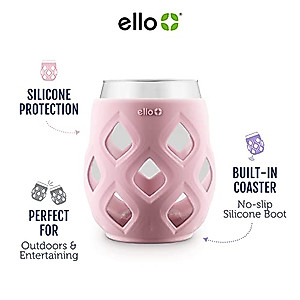 Ello Cru 17oz Stemless Wine Glass Set with Protective Silicone Sleeves, 4 Pack Cocktail Glass Perfect for Summer Patios and Parties Holiday Gifting Her Him Mother's Day, Dishwasher Safe, Rose