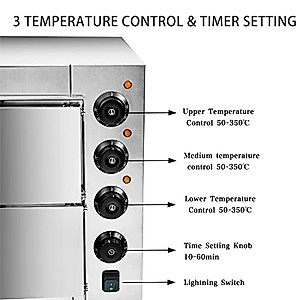 Pizza Oven Indoor Electric Commercial Pizza Oven Countertop 3000W 110V Stainless Steel Double Pizza Oven with 2 Cermaic Pizza Stones and Anti-scalding Gloves For Pizza Up to 14"~16" Diamater (Double)