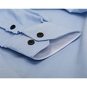 Men Business Long Sleeve Dress Shirt Stylish Slim Fit Button Up Shirts Lightweight Printed Turn-Down Collar Shirt (Light Blue,X-Large)