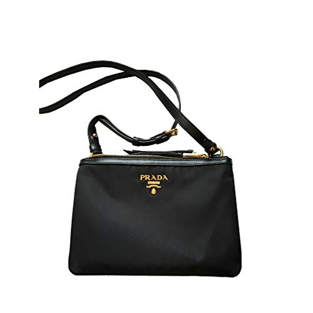 Prada Bandoliera Tessuto Nylon Soft Calf Trim Black Crossbody Bag 1BH046