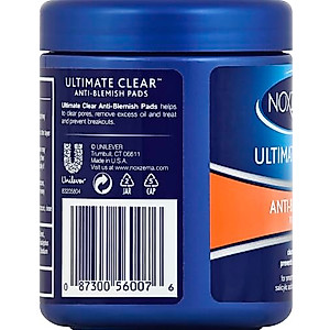 Noxzema Ultimate Clear Face Pads Clears & Prevents Acne Anti-Blemish Made with Over 60% Alcohol 90 Count