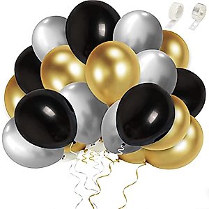 60pcs Gold Silver Black Balloons 12 Inches Latex Gold Silver Black for Birthday Party Baby Shower Graduation Decorations.