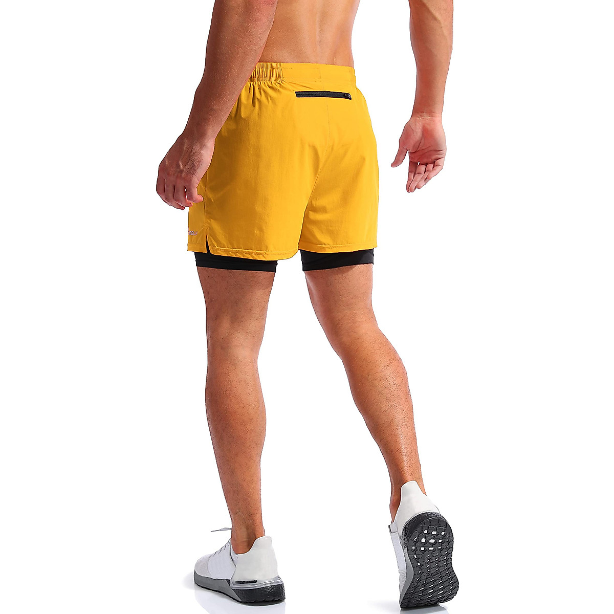 Pudolla Men’s 2 in 1 Running Shorts 5" Quick Dry Gym Athletic Workout Shorts for Men with Phone Pockets(Flame Orange Large)