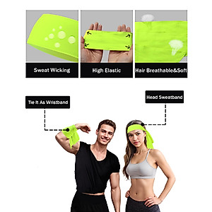 Neon Green Head Tie, Tennis Headband Tie Back, Sweat Wicking Quickly Dry Hair Band for Men Women Kids Girls Boys, Sweatband Head Wraps for Tennis, Basketball, Running, Workout