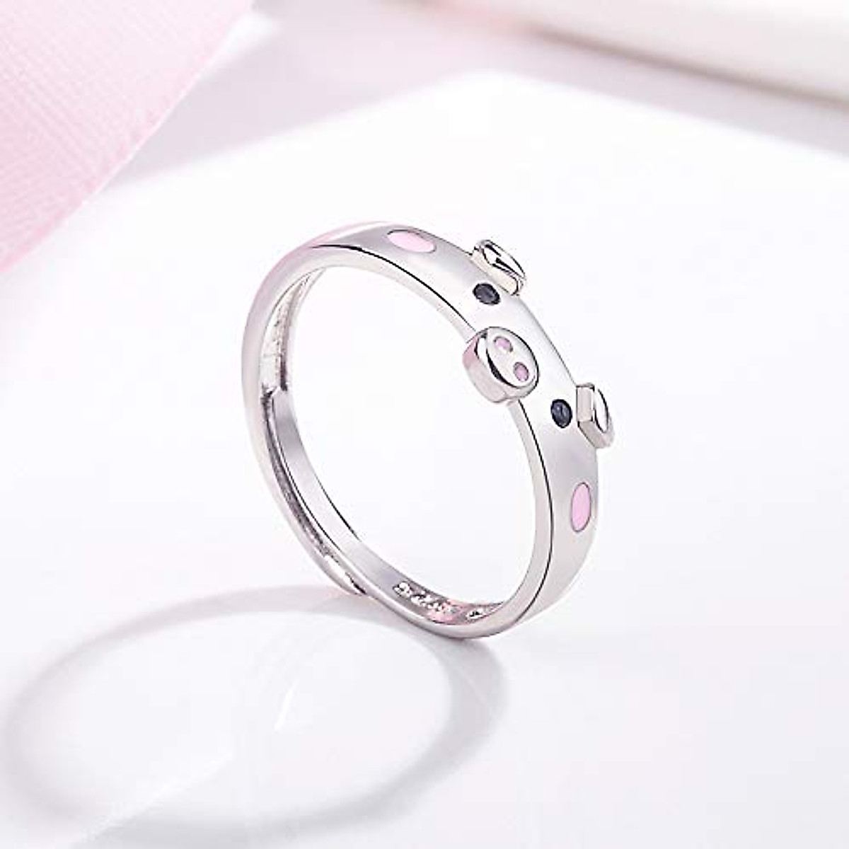 QIAN0813 Creative Cute Pink Red Pig Rings Popular Lucky Piggy Animal Couple Adjustable Open Ring for Women Jewelry (Pink)