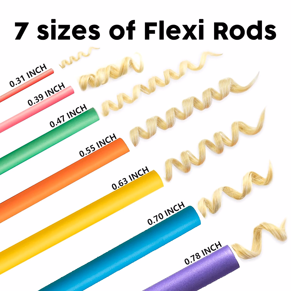 xnicx 47 pcs 7'' Hair Curlers Rollers Flexi Rods Flexible Curling Rods Set No Heat Heatless Bendy Foam Hair Curls for Long,Medium,Short Hair to Sleep in