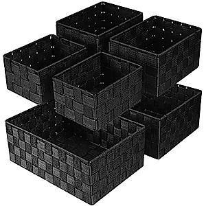 Woven Storage Baskets, Storage Bins Cube Basket Container Baskets Storage Boxes Organizers for Clothes / Dresser/ Closet/ Towels, Set of 6 (black)