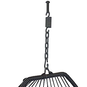 Sunnydaze Oliver Hanging Egg Chair with Seat Cushions - Bohemian Black Resin Wicker Hanging Chair with Collapsible Nylon Rope Back and Gray Polyester Cushions - 48-Inch
