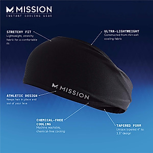 Mission Cooling Tapered Headband, Black - Lightweight & Breathable - Cools Up to 2 Hours - UPF 50 Sun Protection - Machine Washable