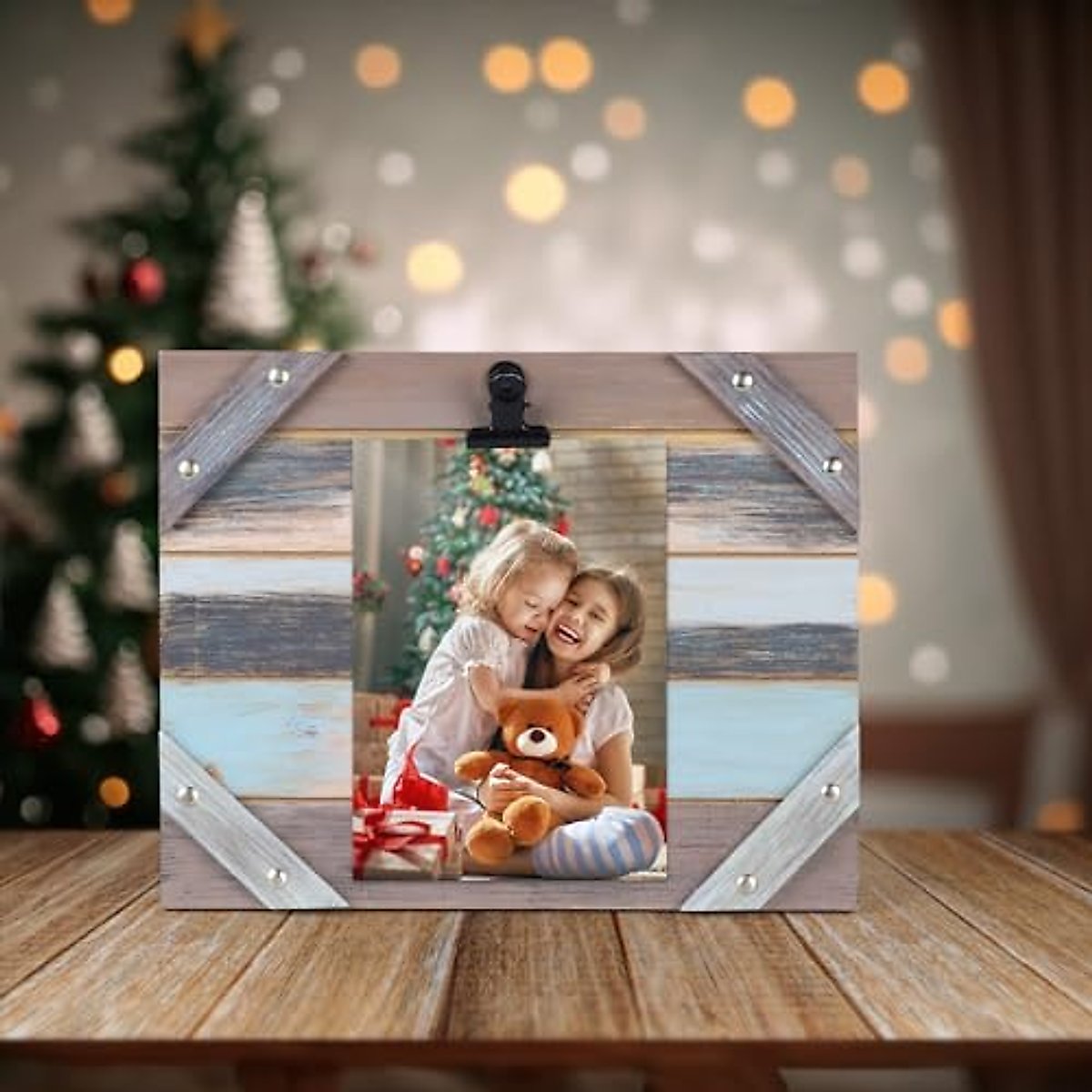 PETAFLOP Rustic Handmade Wooden Picture Frame with Unique Clip Design Made to Display 5x7 Photo Fliers, Menus, Message