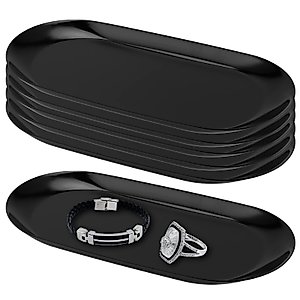KEILEOHO Set of 6 Stainless Steel Decorative Tray, 7 Inch Metal Serving Trays, Stainless Steel Towel Trays Black Organizer Tray Small Oval Jewelry Dish Tea Fruit Tray for Kitchen, Bar, Restaurant