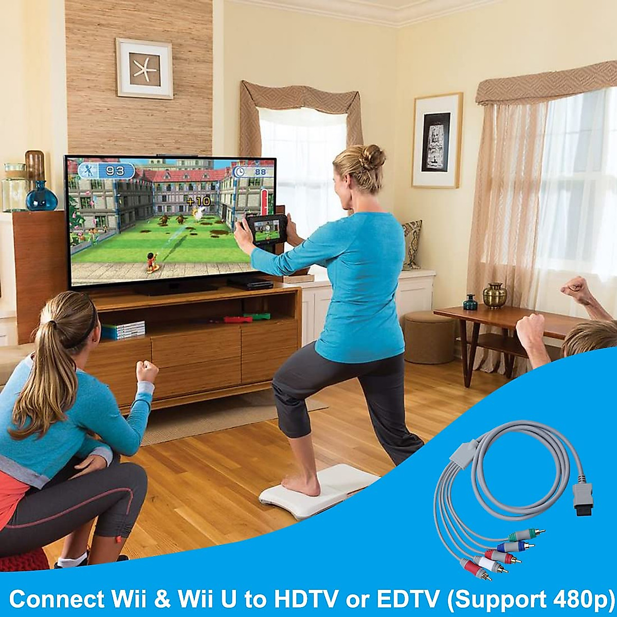 Bealuffe Component Cable for Wii for Wii U Multi Out 5RCA 480P HD Audio Video Cable 6 Feet