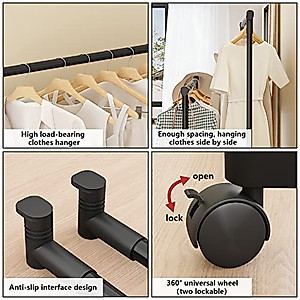 Calmootey Double Rods Clothing Garment Rack, Rolling Clothes Rack with Wheels, Hanging Clothes Organizer for Bedroom, Hallway, Black