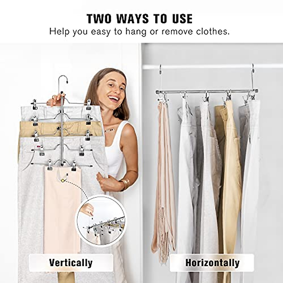 CINKSY Pants Skirt Hangers Space Saving 5 Layers with Non-Slip Foam Padded Swing Arm 9 Pack