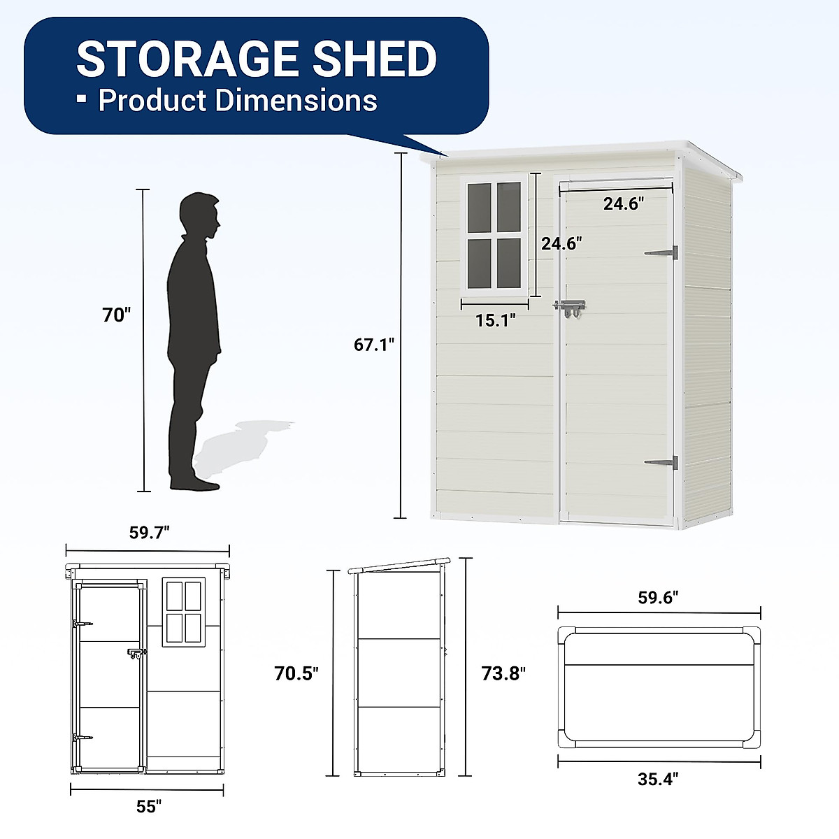 Poteban Outdoor Storage Shed, 5x3FT Resin Shed with Floor and Lockable Door for Bike, Garbage Cans,Garden Accessories, Sandstone