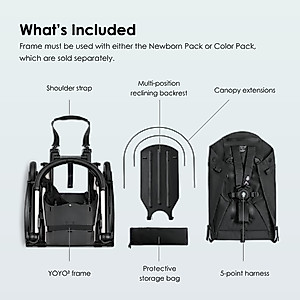 BABYZEN YOYO2 Stroller Frame, White - Includes 5-Point Harness, Multi-Position Reclining Backrest, Canopy Extensions, Padded Shoulder Strap & Protective Storage Bag