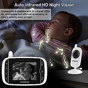 HelloBaby Video Baby Monitor with Camera and Audio - 3.2Inch Baby Camera Monitor IPS Display, Baby Monitor No WiFi, Two-Way Audio, VOX Mode, Infrared Night Vision, Temperature Monitoring, Lullaby