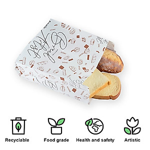 AeKahtay 50 Pack Paper Bread Bags with Front Window, 13.8 x 9.5 x 4.3 Inch Large Paper Bread Bags for Homemade Bread Gift Giving with Stickers