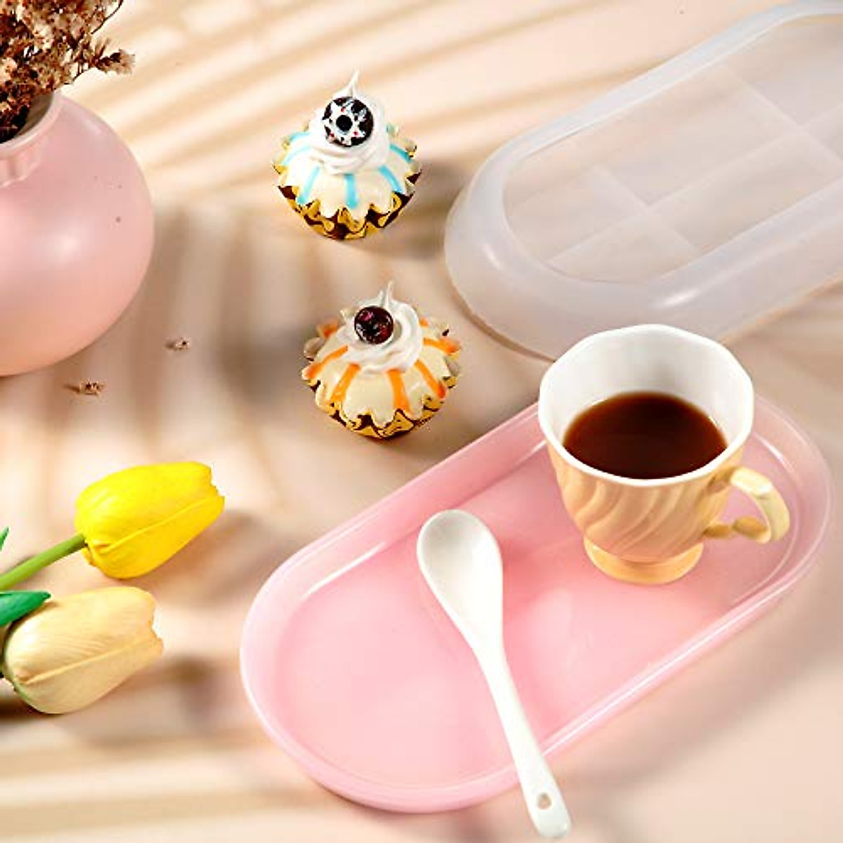 2 Pieces Silicone Tray Resin Mold Large Rectangle Rolling Tray Mold Oval Epoxy Casting Coaster Mold Resin Serving Board Mold Jewelry Holder Mold Fruit Snack Plate Tray Mold with Edge for Home Decor