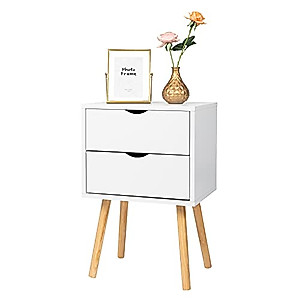 UDeuxff Nightstands,Bedside Table with 2 Drawers &Wood Legs,Wood Accent Table,Side Table End Table for Bedroom,Living Room,Dorm,Easy Assembly (1 Pack)