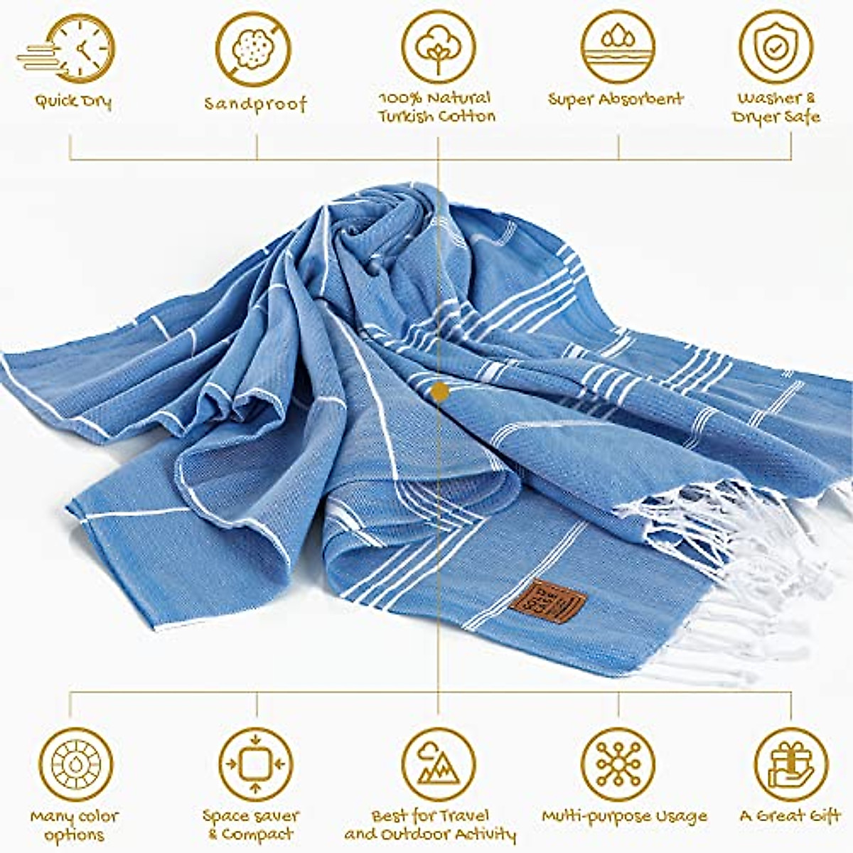 Gold CASE Turkish Beach Towel Bath Towels LYCIA Series - Set of 6 - XXL Oversized 70x38 inches -100% Cotton - Quick Dry Lightweight Sand Free Turkish Towel (Black)