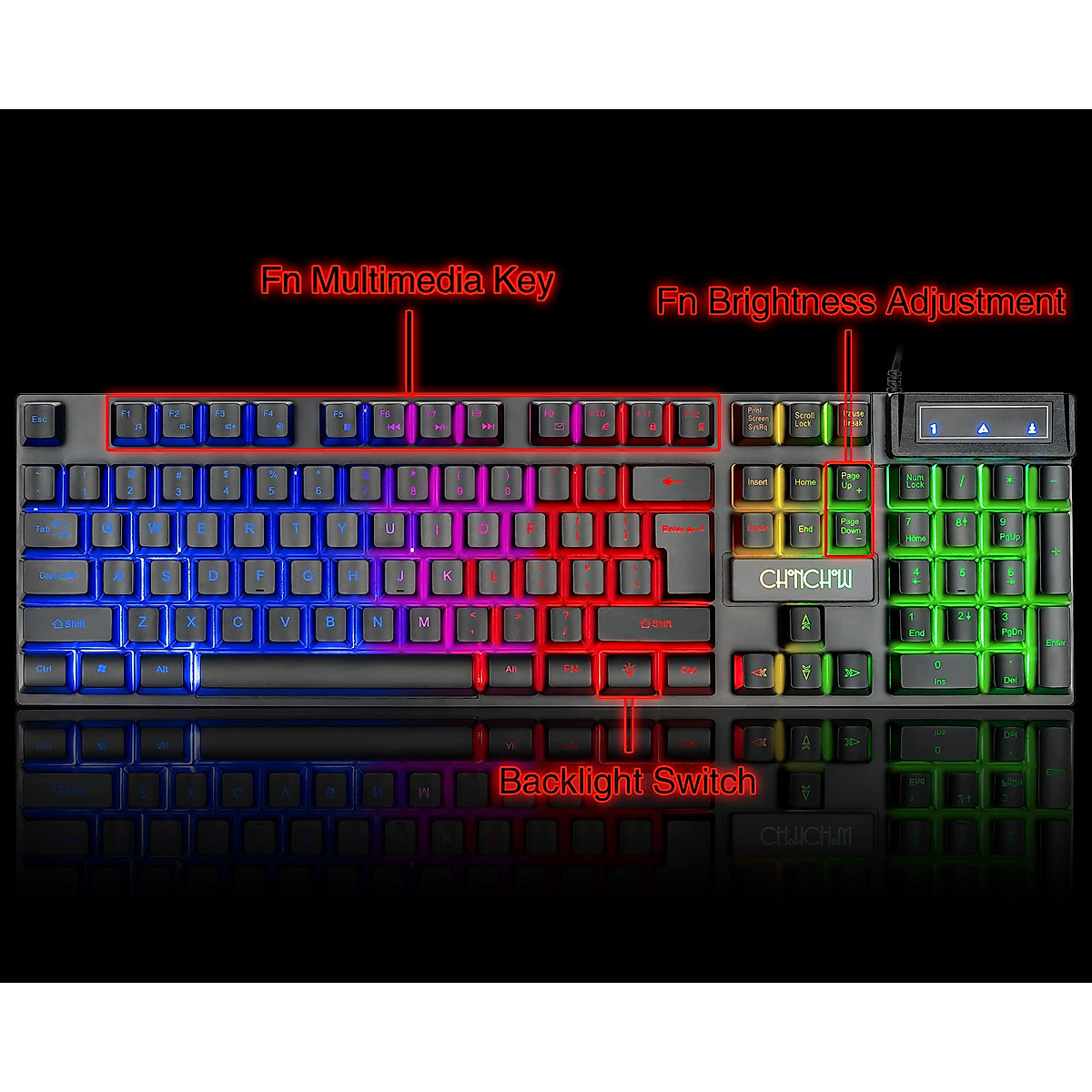 Keyboard and Mouse Gaming LED Wired Combo with Emitting Character Keyboard 4800DPI 2 Side Button USB Mouse Rainbow Backlit Mechanical Feeling Compatible with PC Raspberry Pi Mac Xbox one ps4