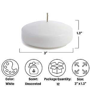 CandleNScent Unscented Floating Candles | Large 3 Inch - Fits in 3 Inch Vase and Above | White| Floats On Water | Pack of 12