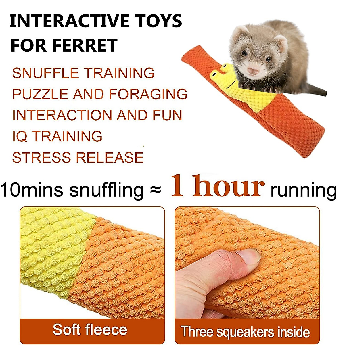 HAICHEN TEC Ferret Squeaky Snuffle Toy Treat Dispensing Foraging Puzzle Enrichment Plush Teething Chew Toys for Stress Release for Ferret Rabbit Guinea Pig (Snail)