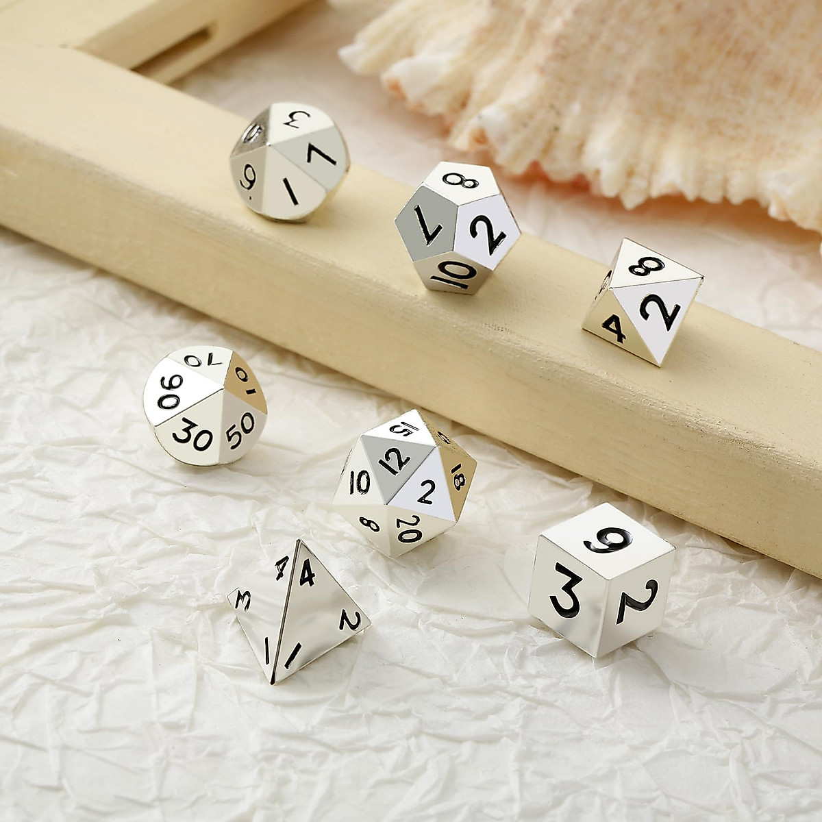Metal DND Dice Mini,DNDND 10mm Metallic D&D Dice Set with Gorgeous Gift Dice Box for Dungeons and Dragon D&D Game (Silver with Black Num)
