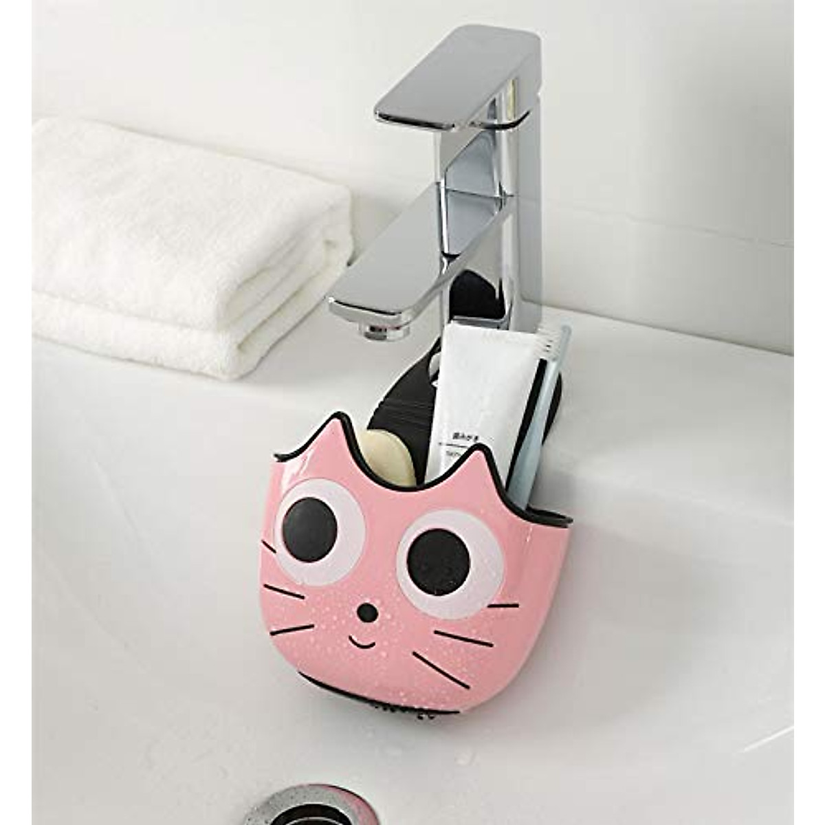 QTMY 2 PACK Sponge Holder Basket with Buckle,Sink Faucet Caddy Hanging Drain Rack, Gadget Soap Brush Desk Pen Organizer for Kitchen Bathroom,Pink Green