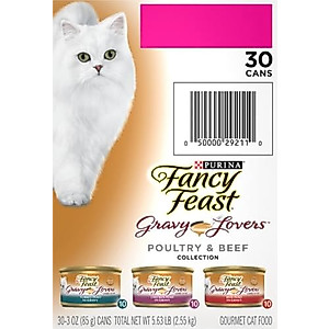 Purina Fancy Feast Gravy Lovers Poultry and Beef Grilled Gourmet Wet Cat Food Variety Pack - (Pack of 30) 3 oz. Cans