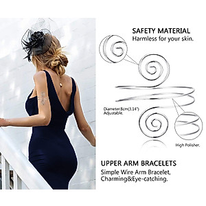Jstyle 4Pcs Coil Upper Arm Cuff Open Arm Bracelet for Women Victorian Filigree Swirl Boho Armband Bangle Armlet Adjustable