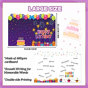 Yoqipati Jumbo Birthday Card Giant Guest Book, 14 x 22 inches Giant Large Birthday Greeting Cards for Girl Boy Birthday Supplies, Excluding Envelope(Purple)