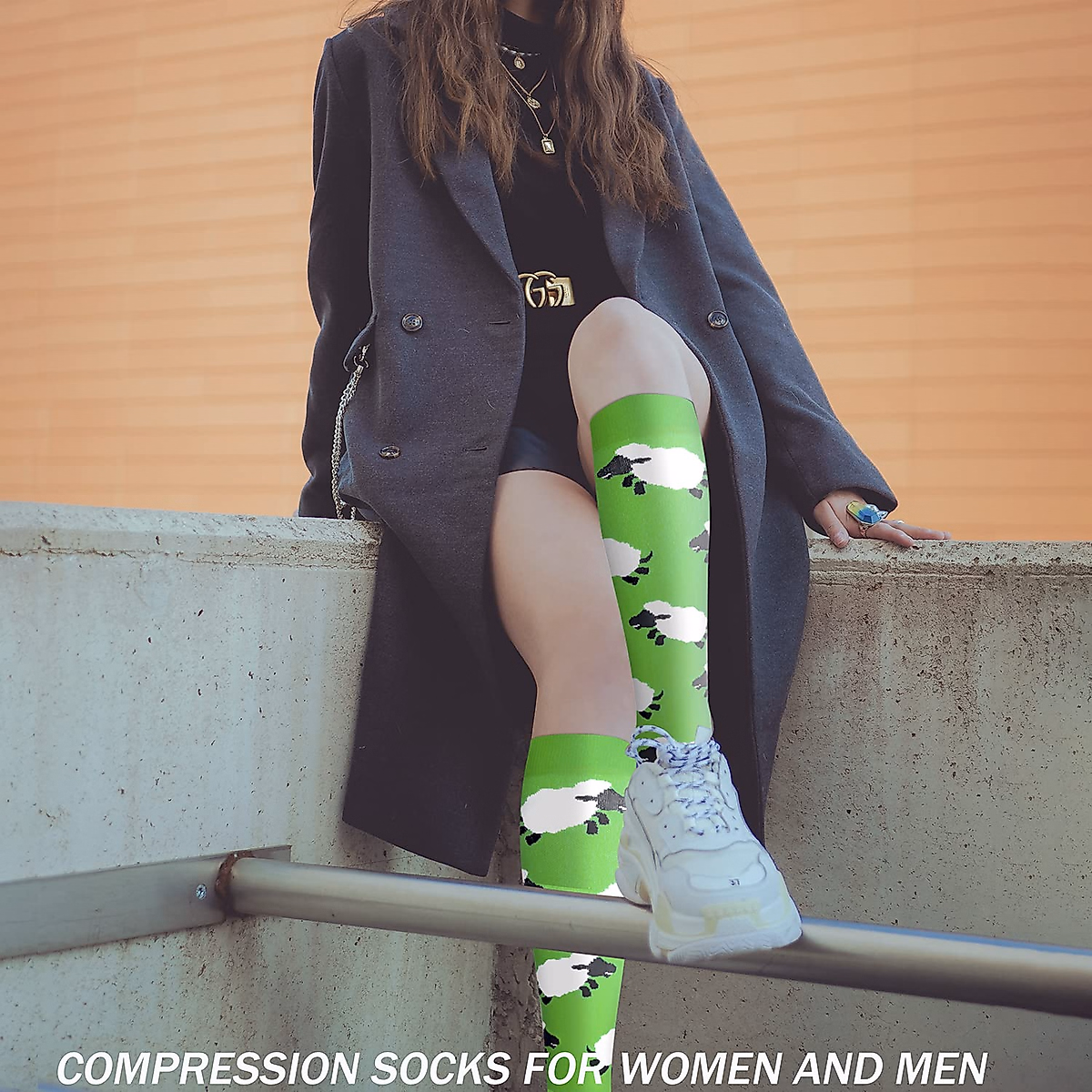 CTHH 5 Pairs Compression Socks for Women & Men Circulation Support Knee High Socks (01 Green/White/Blue/Sheep, Small-Medium)