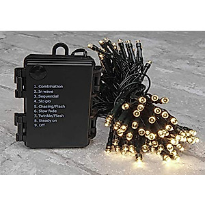 DecoBrite Warm White LED Battery Operated Christmas String Lights with 8 Modes Function 100 ct. 26ft (8m) Micro Bulbs on Green Wire Indoor Outdoor Holidays Patio Decoration (Warm White)