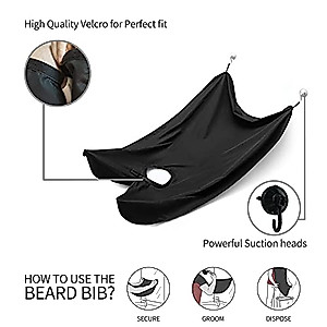 Beard Bib, Beard Apron for Men Shaving and Trimming,Beard Catcher for Shaving, Non-Stick and Waterproof Beard Shaving Cloth with 4pcs Suction Cups and Travel Pouch, Good Gift for Dad/Men(Black)
