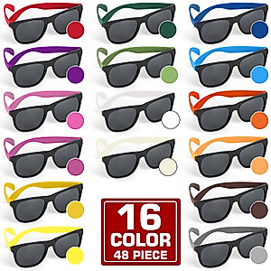 48 Pack 16 Colors Neon Party Sunglasses, 80’s Retro Style Party Favors Sun Glasses Bulk for Carnival, Summer Pool Toys, Goody Bag Stuffers, Boy and Girl Beach Party Supplies, Birthday, School Gift
