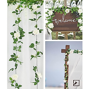 ZIFTY 5Pcs 32.5FT White Flower Garland Fake Vines Faux Artificial Floral Garland for Wedding Decortions Hanging Rose Ivy for Arch Garden Ceremony Background Outdoor Wall Decor