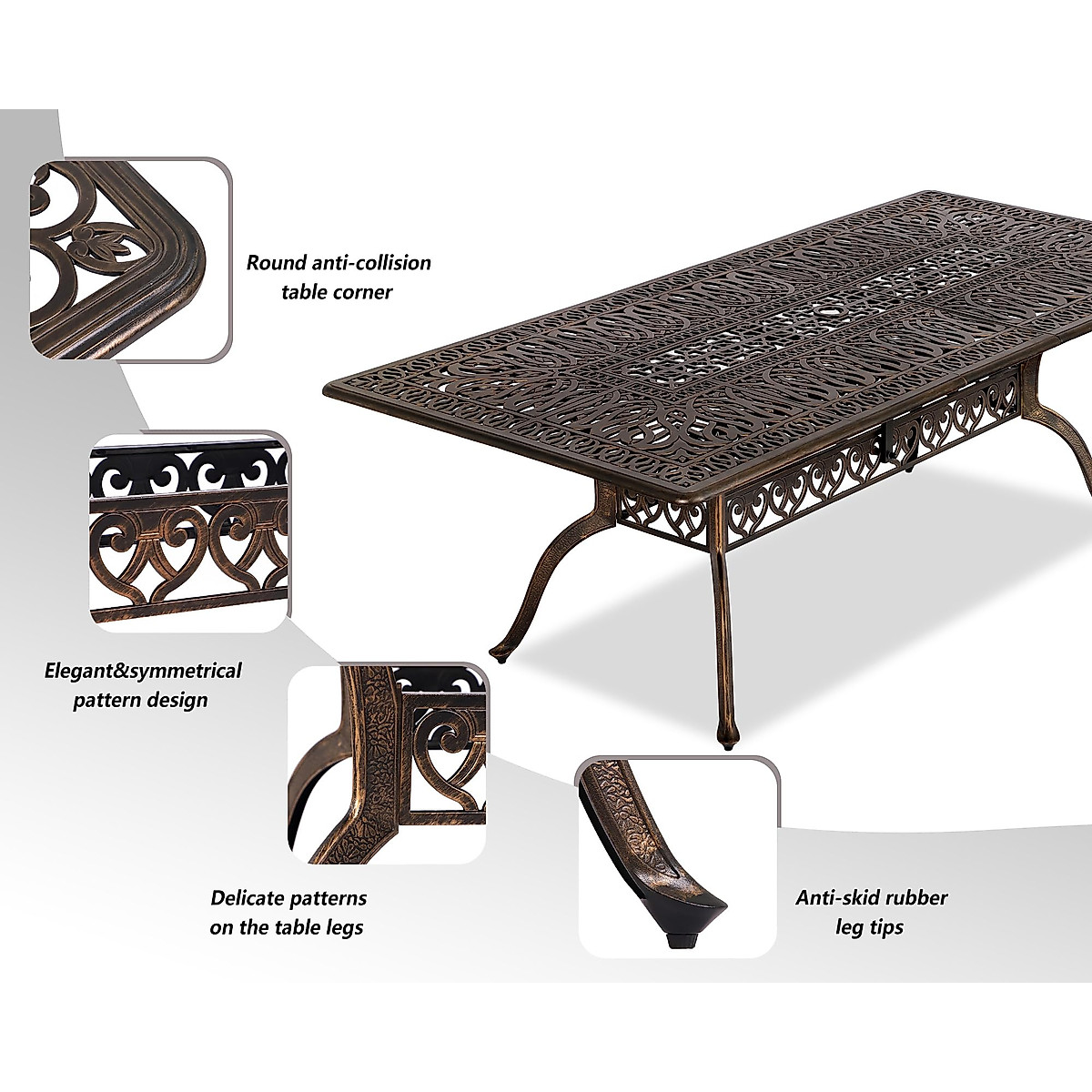 Grepatio 9 Piece Cast Aluminum Patio Furniture Set Outdoor Dining Set Bistro Furniture Set with 8 Armchairs and Dining Table, 8 Cushions for Backyard Garden Poolside (8 Grid Chairs)