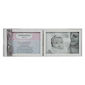 The Grandparent Gift Co. Goddaughter Love, Grow in Faith Poem White Double Hinged 4 x 6 Photo Frame with Ribbon