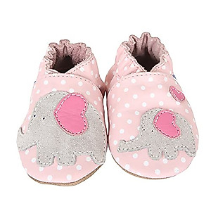 Robeez Baby Girls Little Peanut Shoes Soft Soles Traditional Silhouette Pink and White Polka Dots with Elephant 6-12 Months Infant