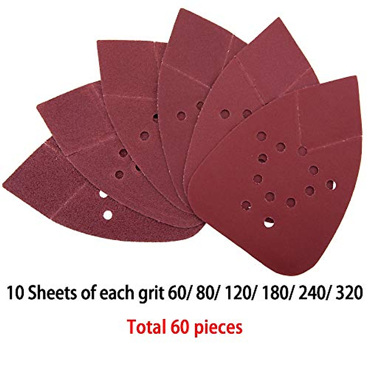 AUSTOR 60 Pieces Mouse Detail Sanding Sheets Pads 12 Holes Hook and Loop Sander Sandpaper Assorted 60/80/ 120/180/ 240/320 Grits to Fit for Black and Decker Detail Palm Sander