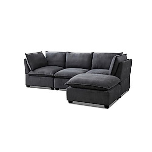 L-Shaped Modular Sectional Sofa Down Feather Cushions Deep Seat Reversible Chaises Cloud Couch Living Room Convertible Sleeper Upholstered Sofabed with Movable Ottomans