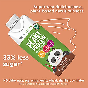 KinderSprout Protein Shake | Organic & Plant Based, Great for Kids | On-the-go and Lunchbox Safe | 28 Vitamins, 8g Plant Protein, 3g Fiber | Doctor Formulated | Chocolate, 12-pack