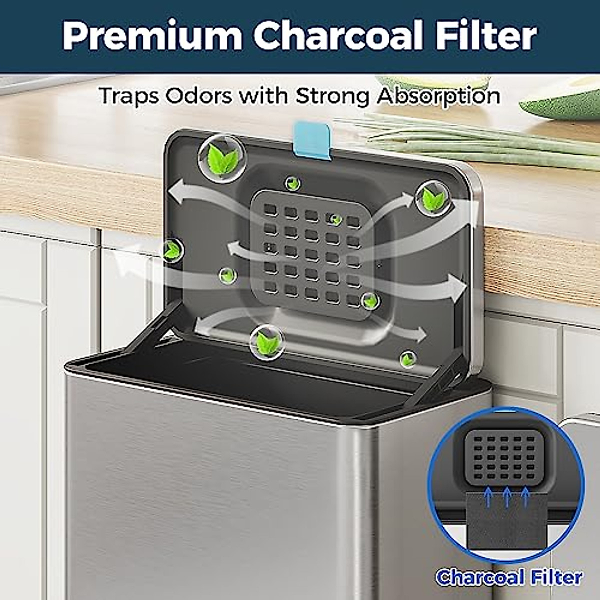 LINSSEN Stainless Steel Hanging Trash Can with Lid and Inner Bucket, 2 Gallon Kitchen Compost Bin for Counter Top, Under Sink or Wall Mount, Small Garbage Can for Cupboard/Bathroom/Bedroom/RV